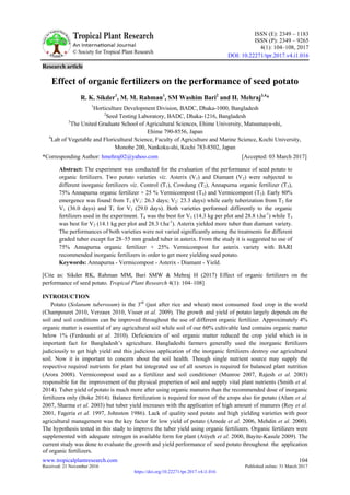 No 18. effect of organic fertilizers on the performance of seed potato 2 | PDF | Agriculture ...