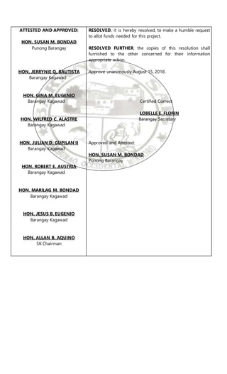 BRGY. 6 RESOLUTION NO. 26 Series of 2019 BADAC | DOCX