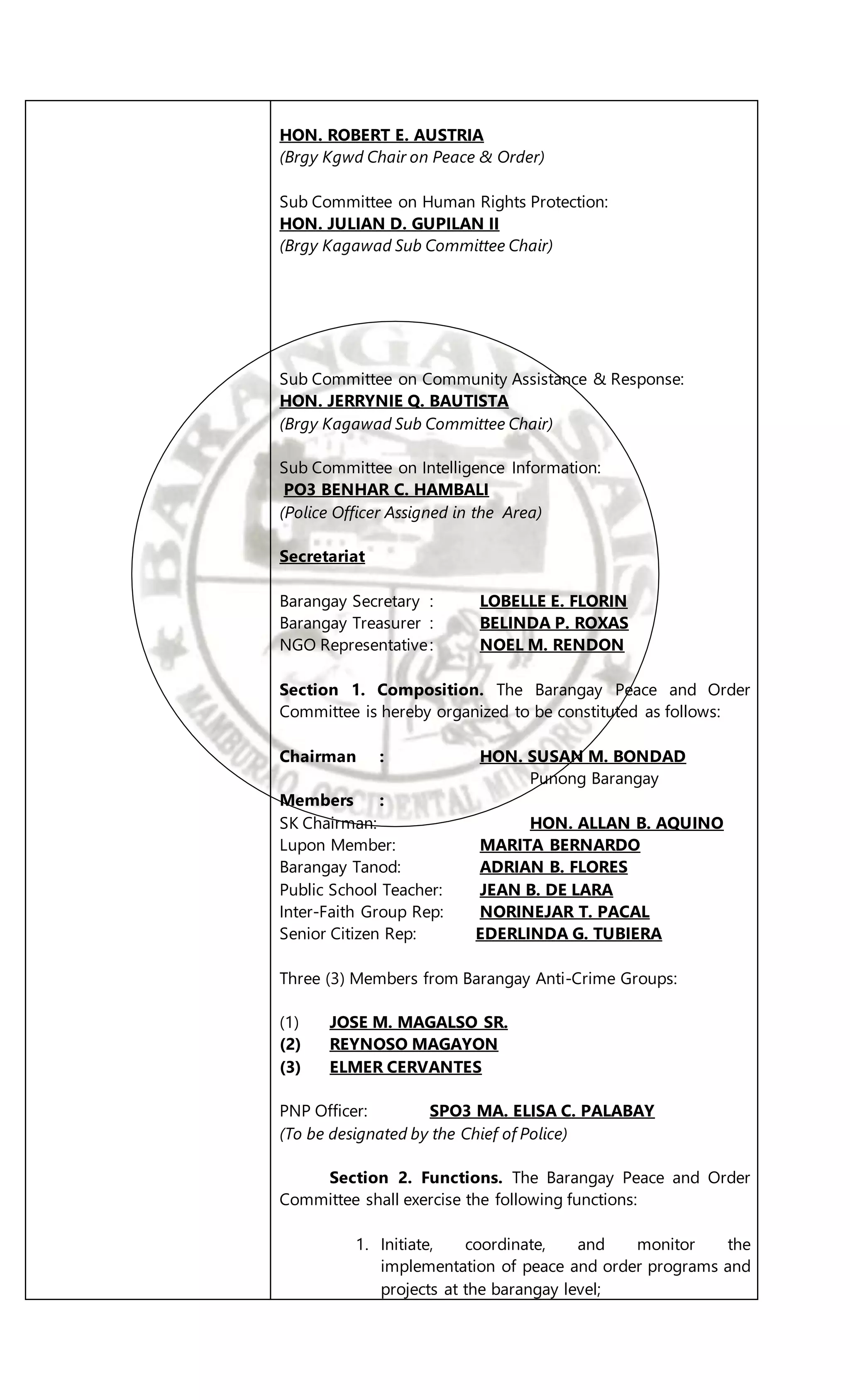 BRGY. 6 RESOLUTION NO. 30 Series of 2019 BARANGAY PEACE AND ORDER ...