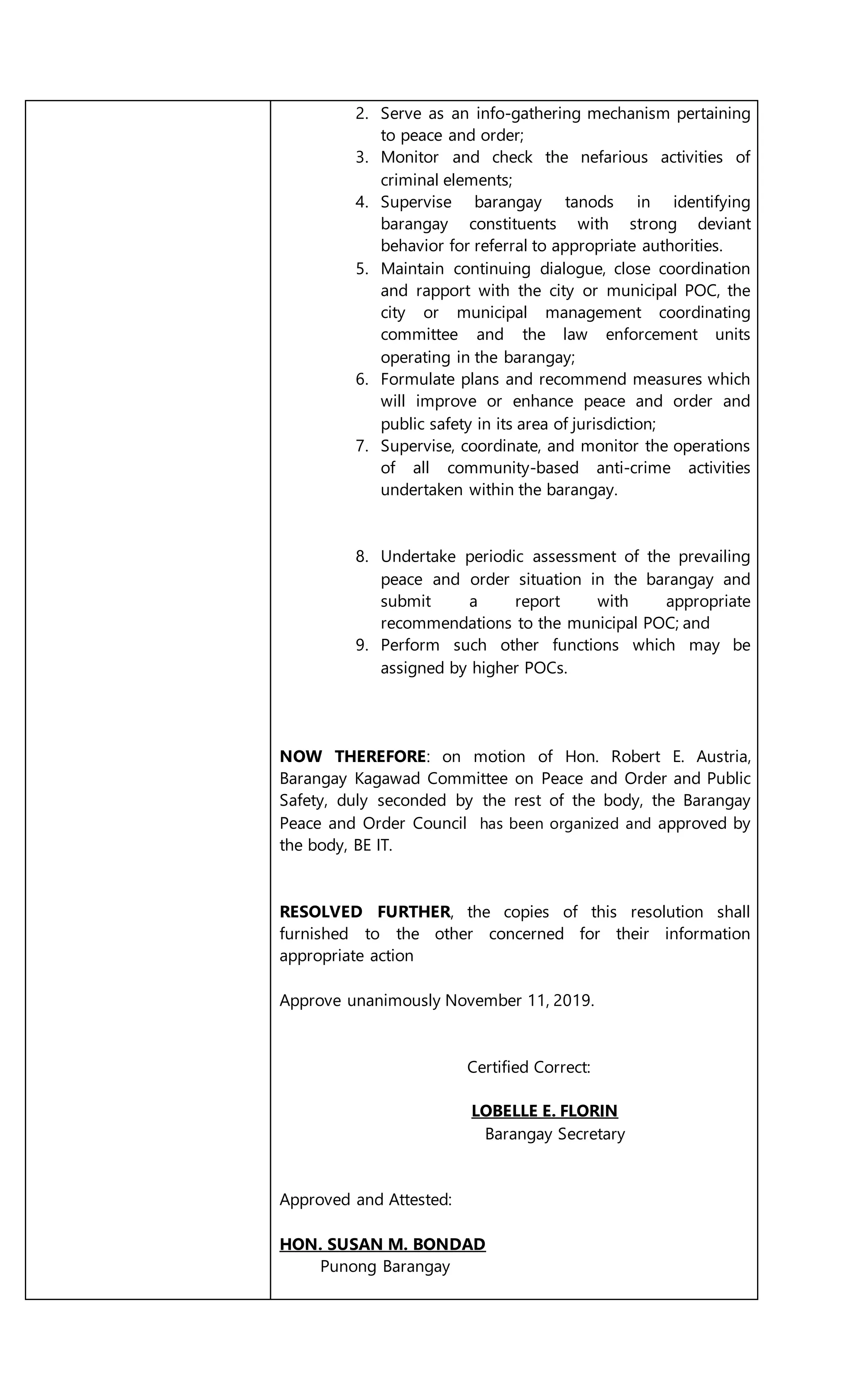 BRGY. 6 RESOLUTION NO. 30 Series of 2019 BARANGAY PEACE AND ORDER ...