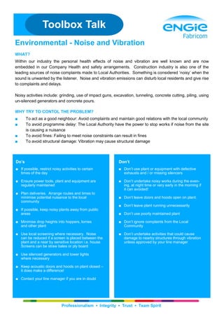 TOOLBOX TALK | noise and vibration | PDF