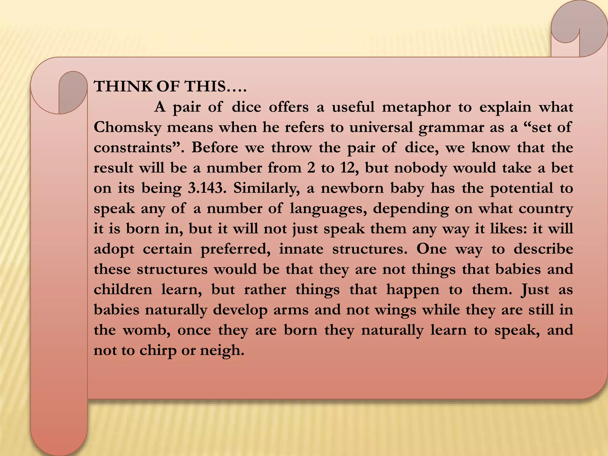 Noam chomsky on Universal Grammar | PPTX