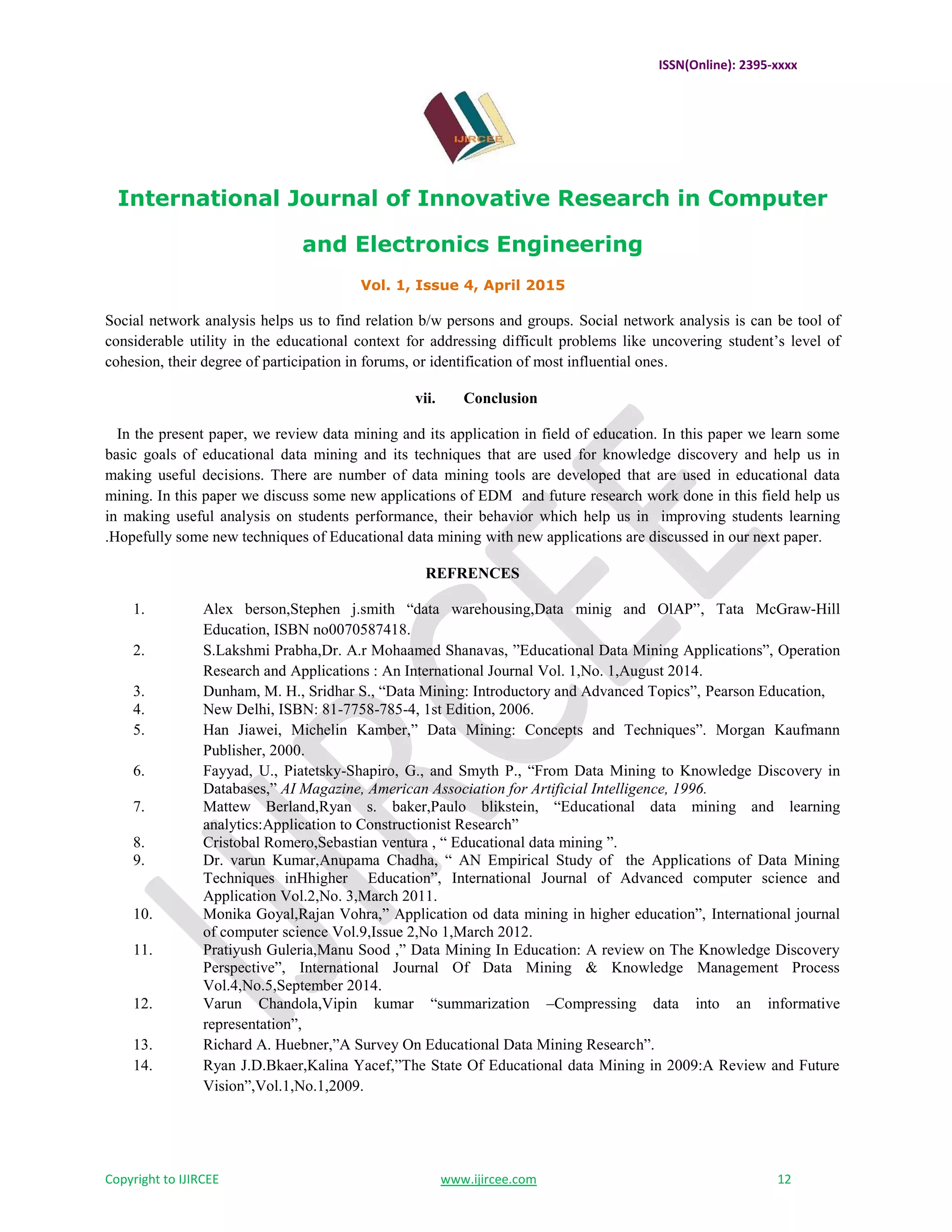 A Nobel Approach On Educational Data Mining | PDF