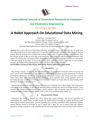A Nobel Approach On Educational Data Mining | PDF