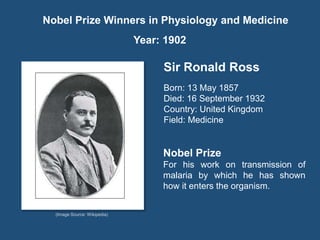 Nobel Prize in Physiology and Medicine (1901 to 1910) – Part 1 | PPT