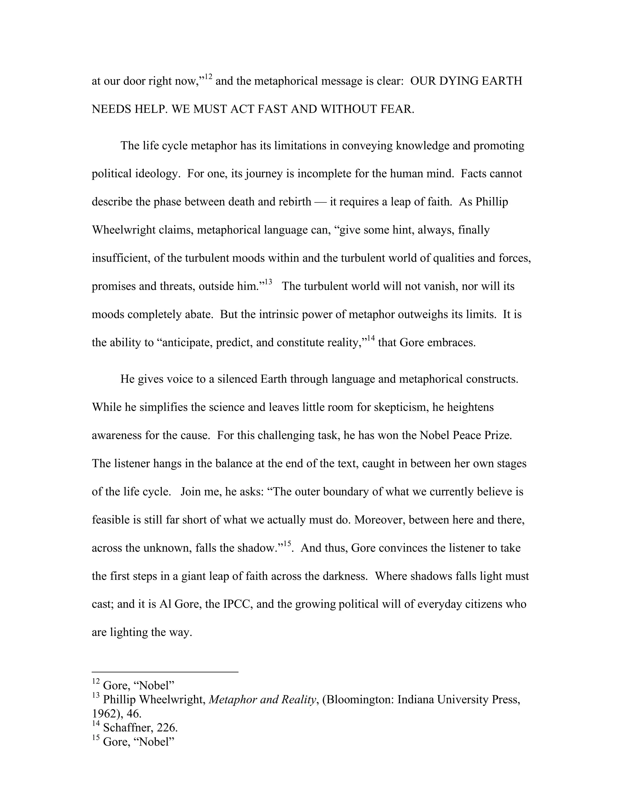 Al Gore Nobel Prize Speech Analysis | PDF