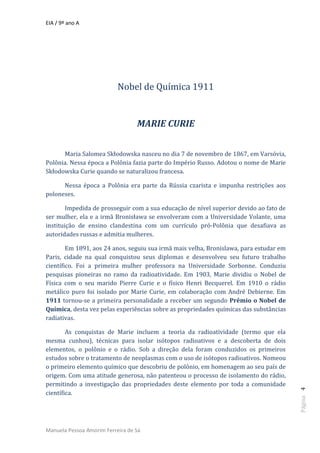 Premio Nobel - Química (Aluna Manuela Pessoa Amorim) Escola EIA | PDF