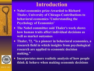 Dr.C.Muthuraja's Presentation on 'Nobel Prize Economics 2017': Richard Thaler: Behavioral ...