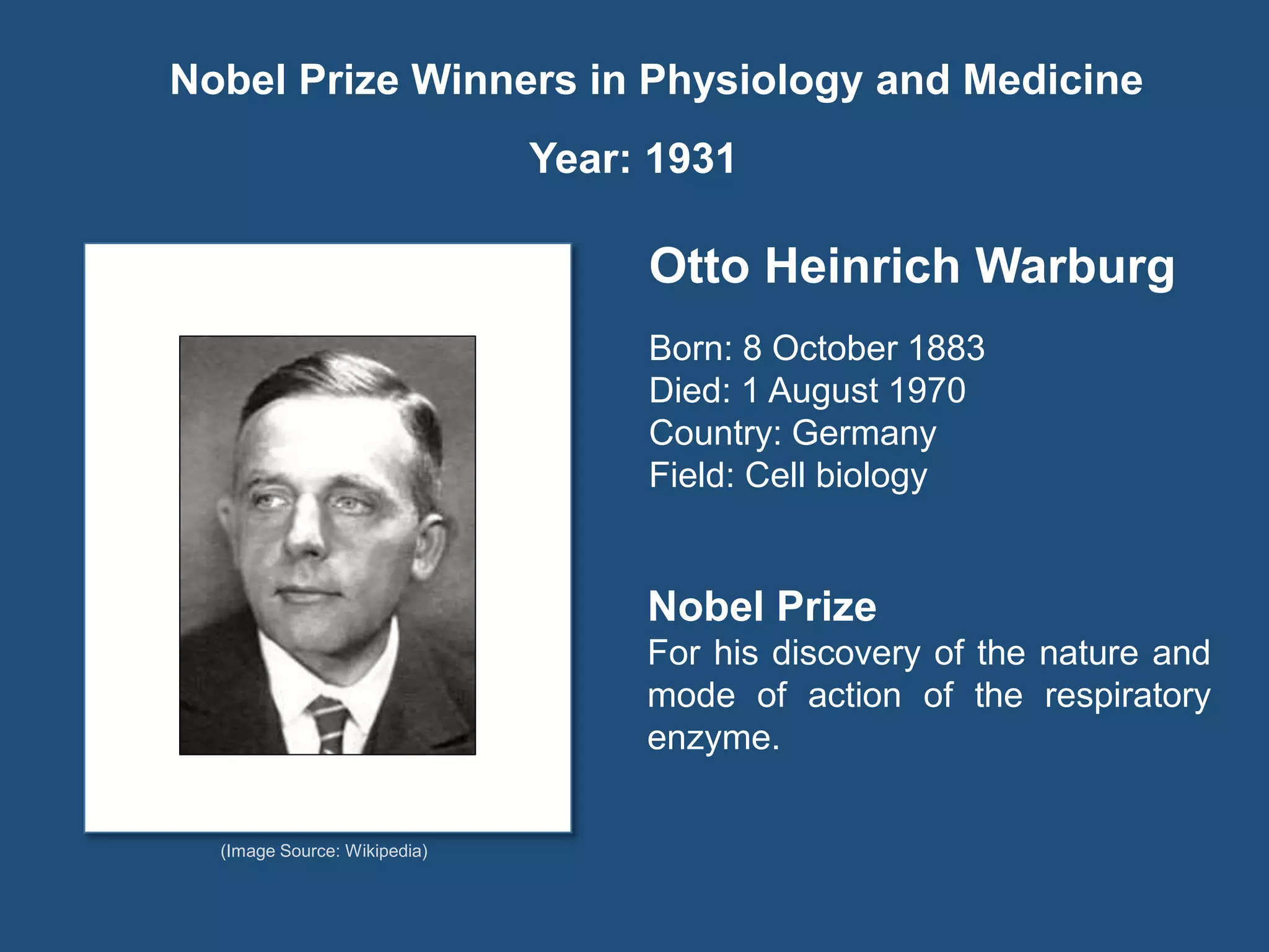 Nobel Prize in Physiology or Medicine (1931 to 1940) – Part 4 | PPT