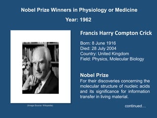 Nobel Prize in Physiology or Medicine (1961 to 1970) – Part 7 | PPTX
