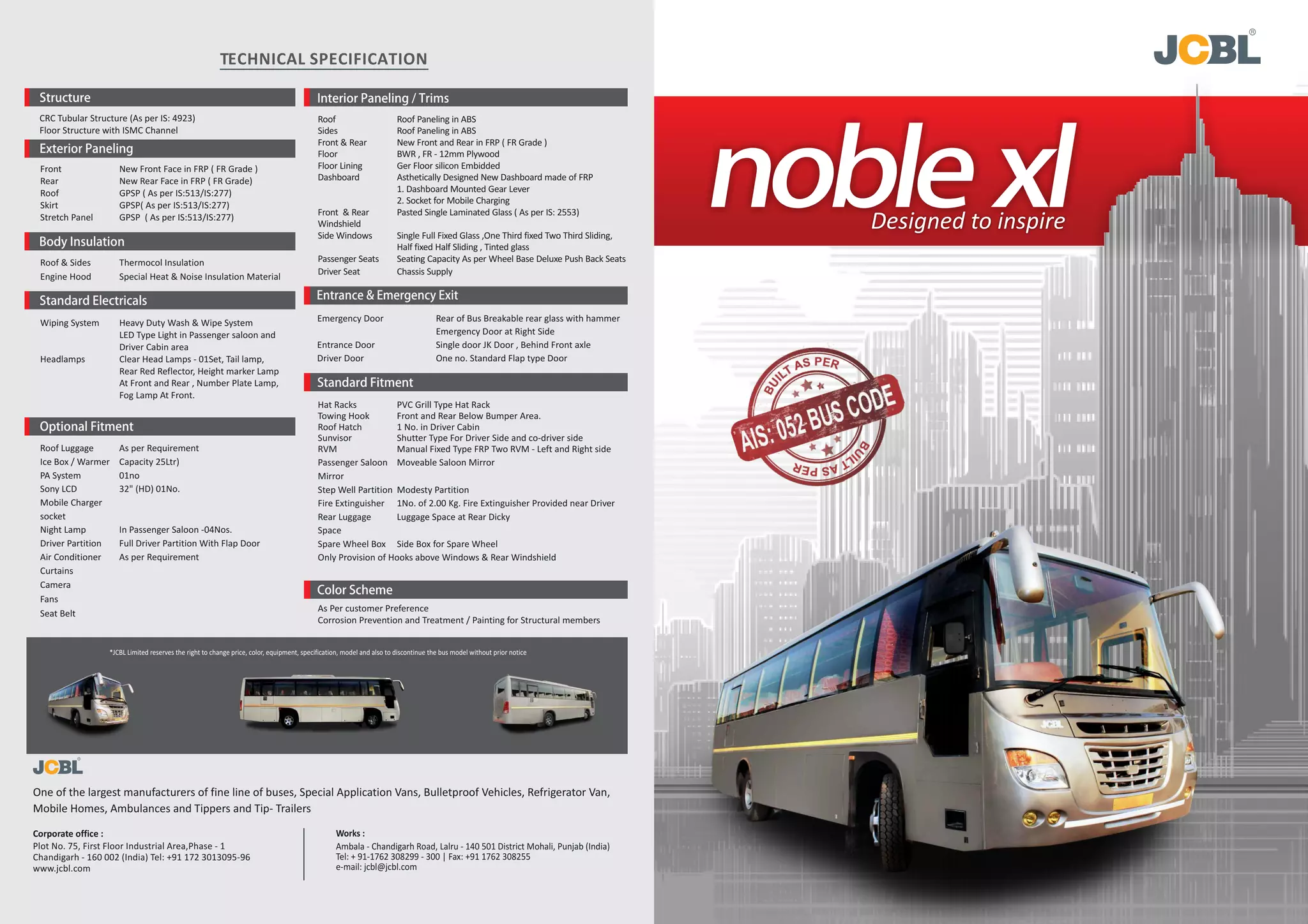 Noble-XL: JCBL manufactured Luxury Bus | PDF | Auto Type | Automotive
