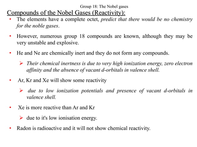 Inert/Noble Gases: Inorganic Chemistry.ppt | Chemistry | Science