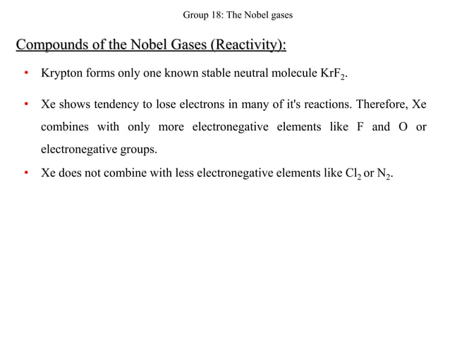 Inert/Noble Gases: Inorganic Chemistry.ppt | Chemistry | Science