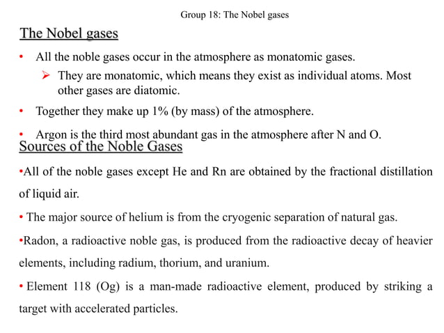 Inert/Noble Gases: Inorganic Chemistry.ppt | Chemistry | Science