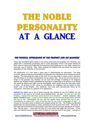 Noble look (personality) of the prophet (saw) at a glance | PDF