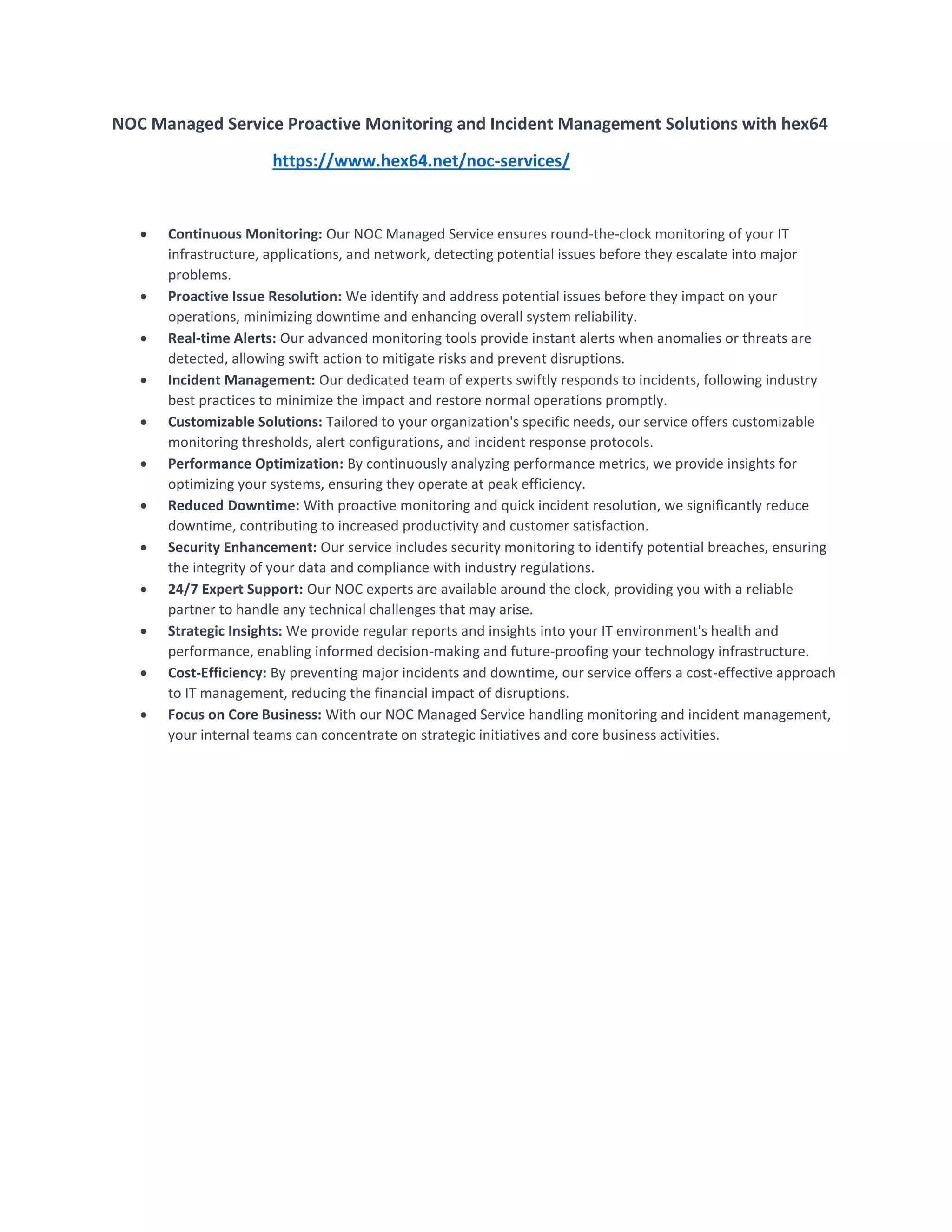 NOC Managed Service Proactive Monitoring and Incident Management ...