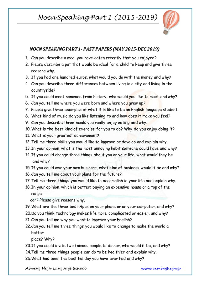 Nocn speaking part 1 | PDF