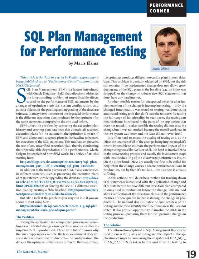 Using SQL Plan Management for Performance Testing | PDF