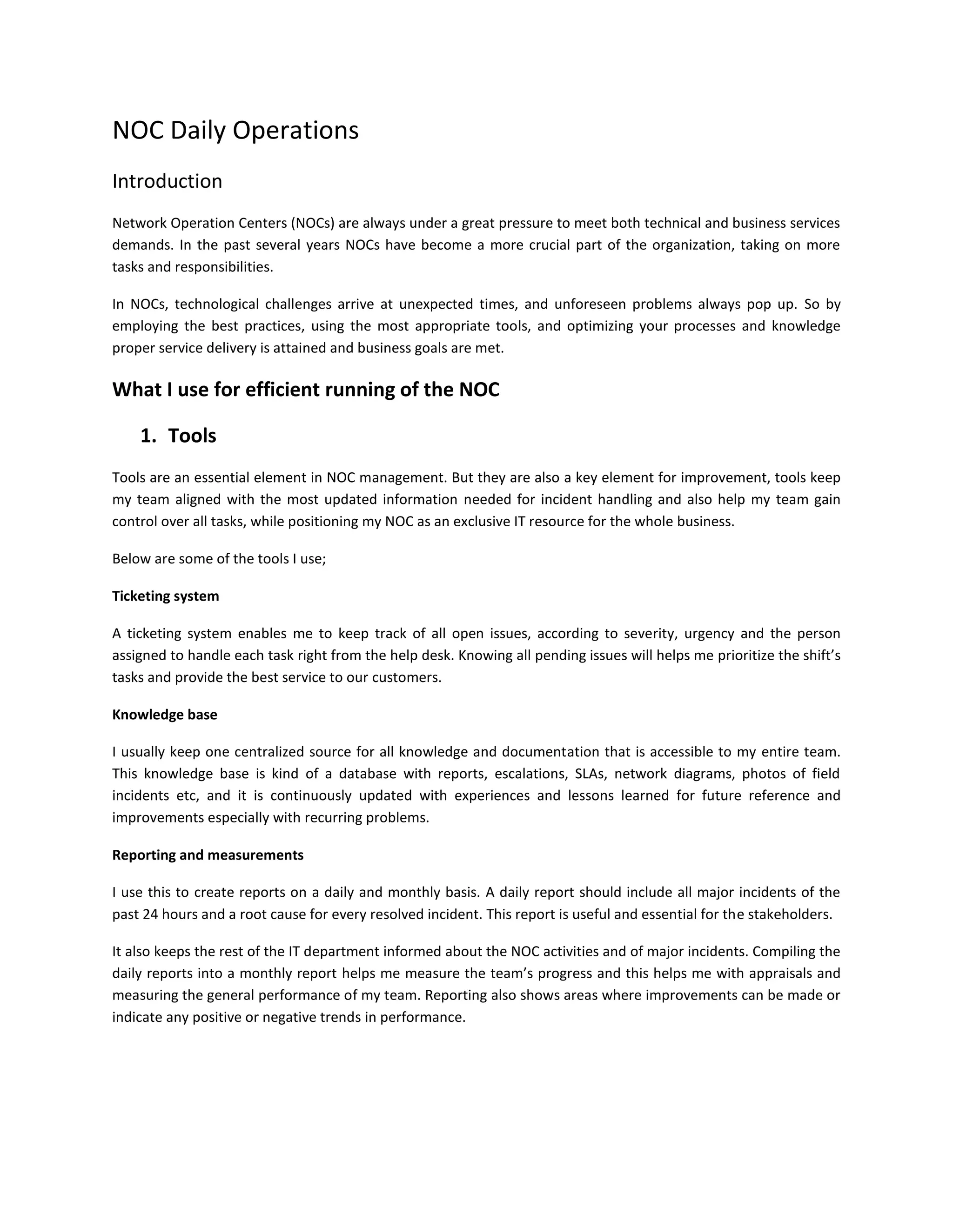 Network Operations Center Processes- Isaac Mwesigwa | PDF