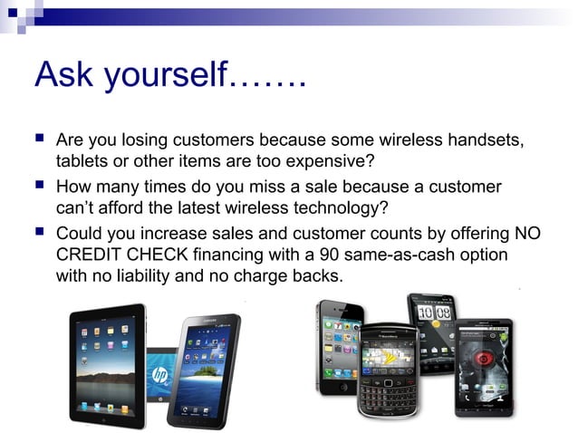 NO CREDIT CHECK FINANCING FOR CELL PHONE DEALERS | PPT
