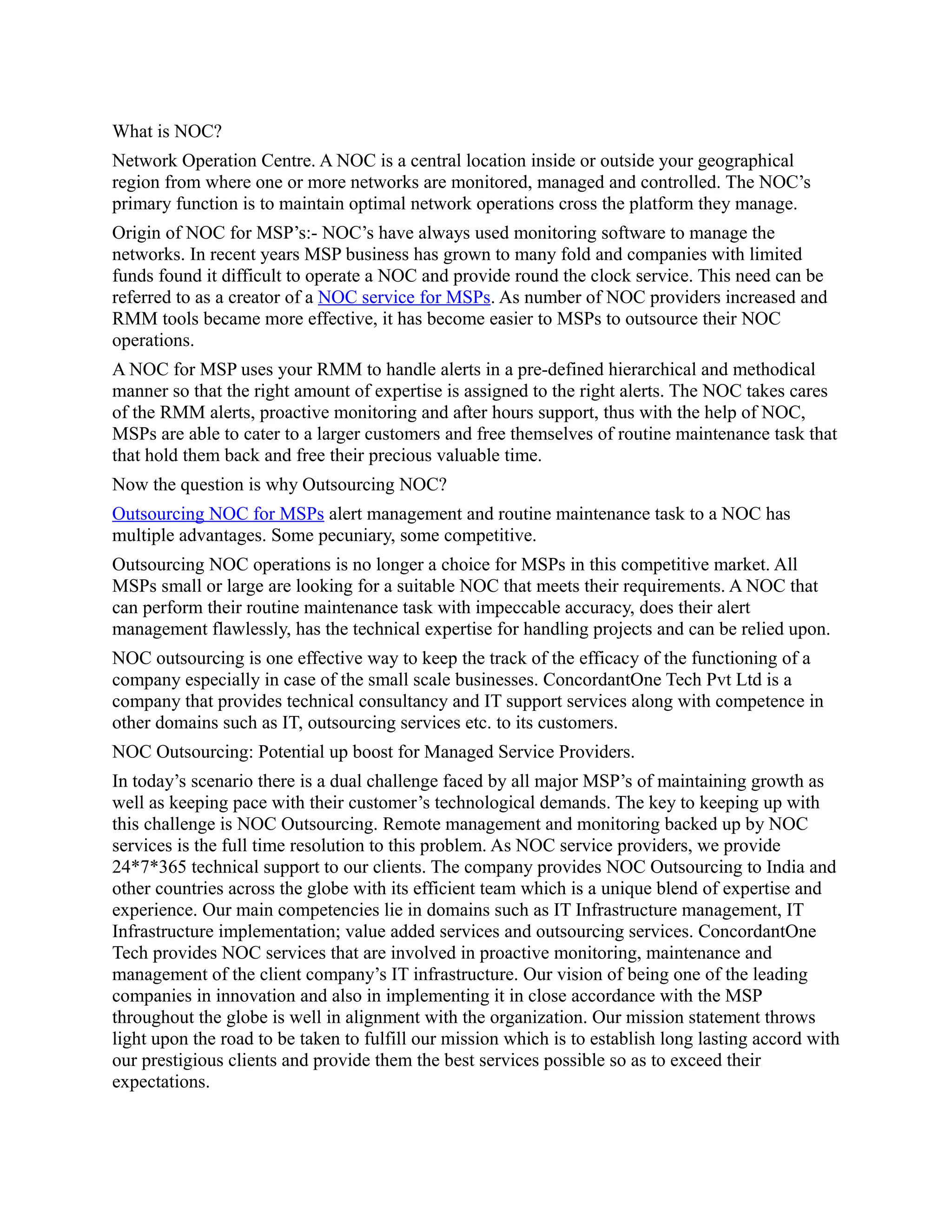 Noc service for msp | PDF