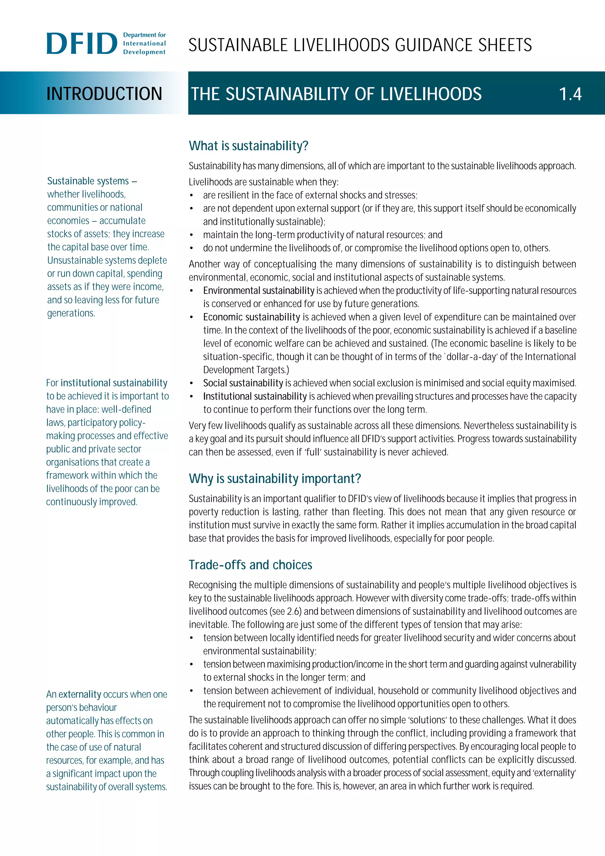 Sustainable Livelihoods Guidance Sheets | PDF