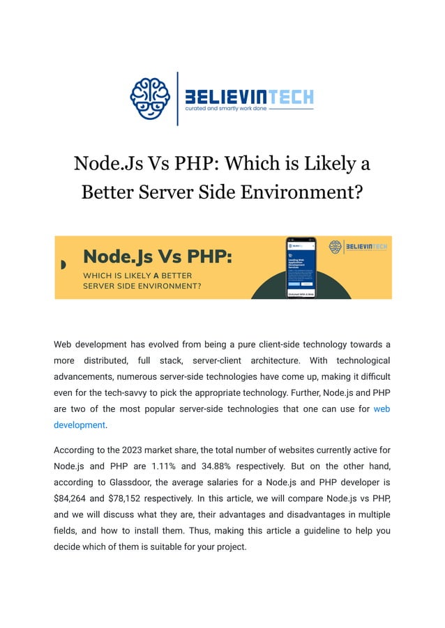 Node.Js Vs PHP: Which is Likely a Better Server Side Environment? | PDF