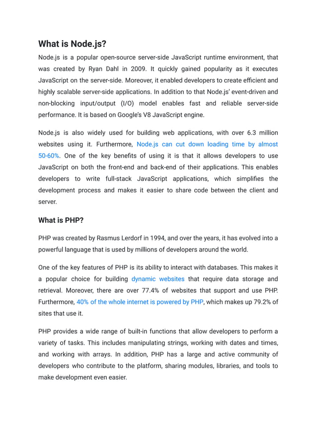 Node.Js Vs PHP: Which is Likely a Better Server Side Environment? | PDF