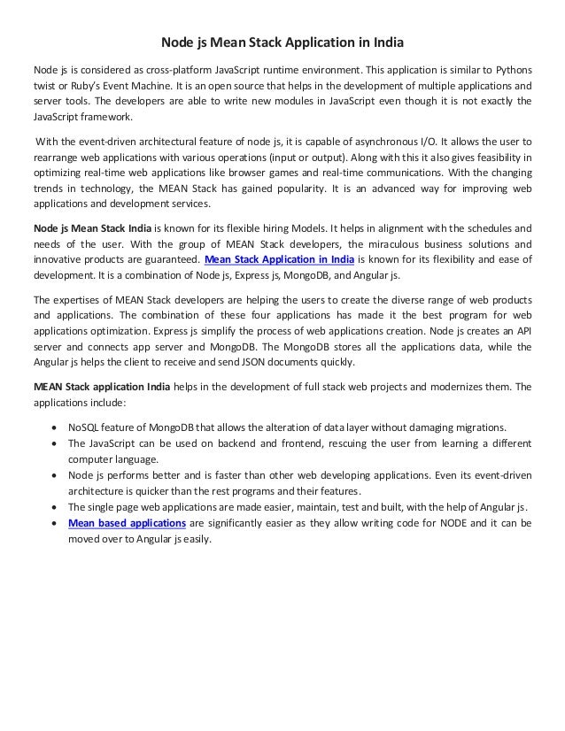 Node js mean stack application in india