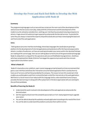 Develop Front & Back End Skills with Node JS Online Training | PDF