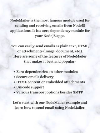 Node mailer example how to send email using nodemailer with gmail & mailtrap | PDF
