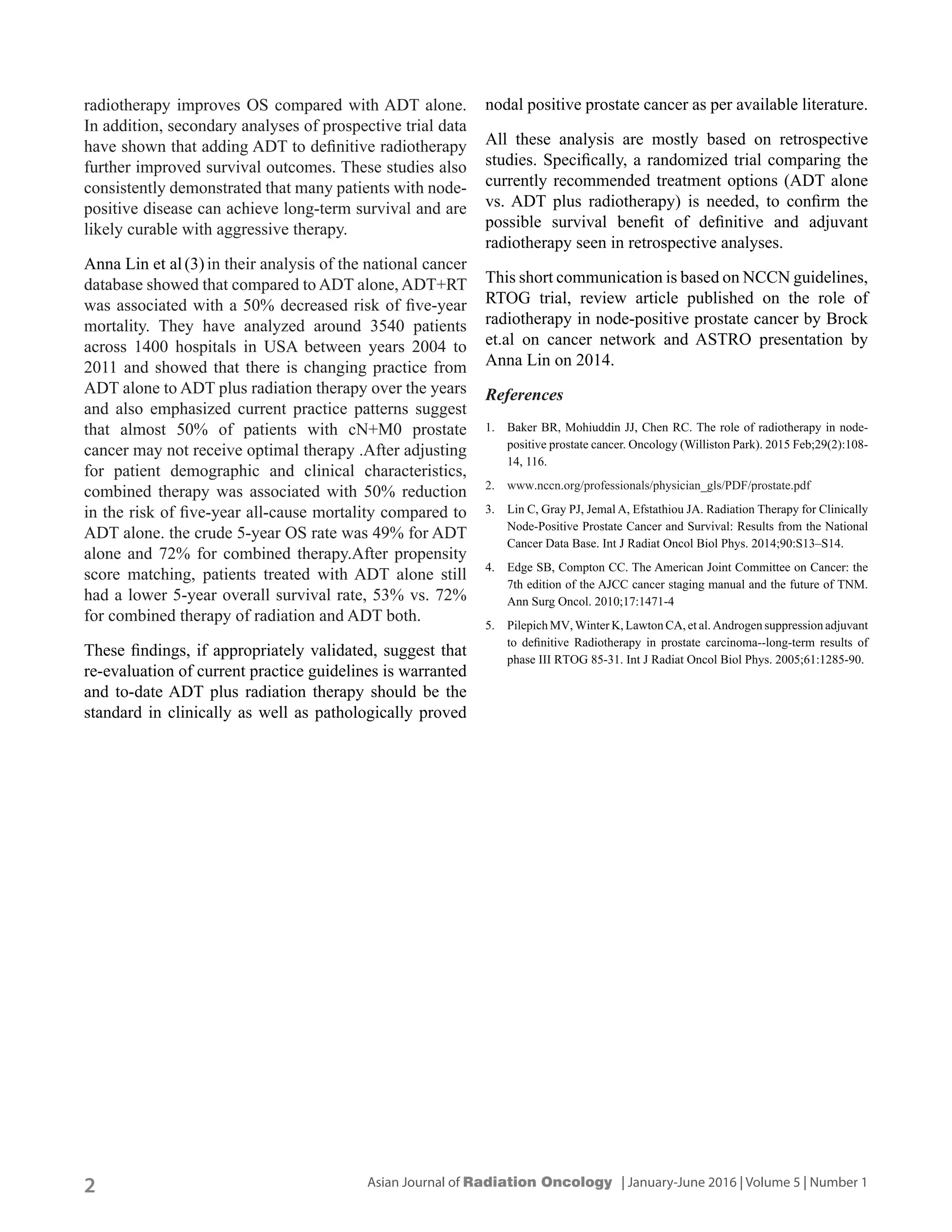 Optimal Treatment for Clinically Node Positive Prostate Cancer -A Brief ...