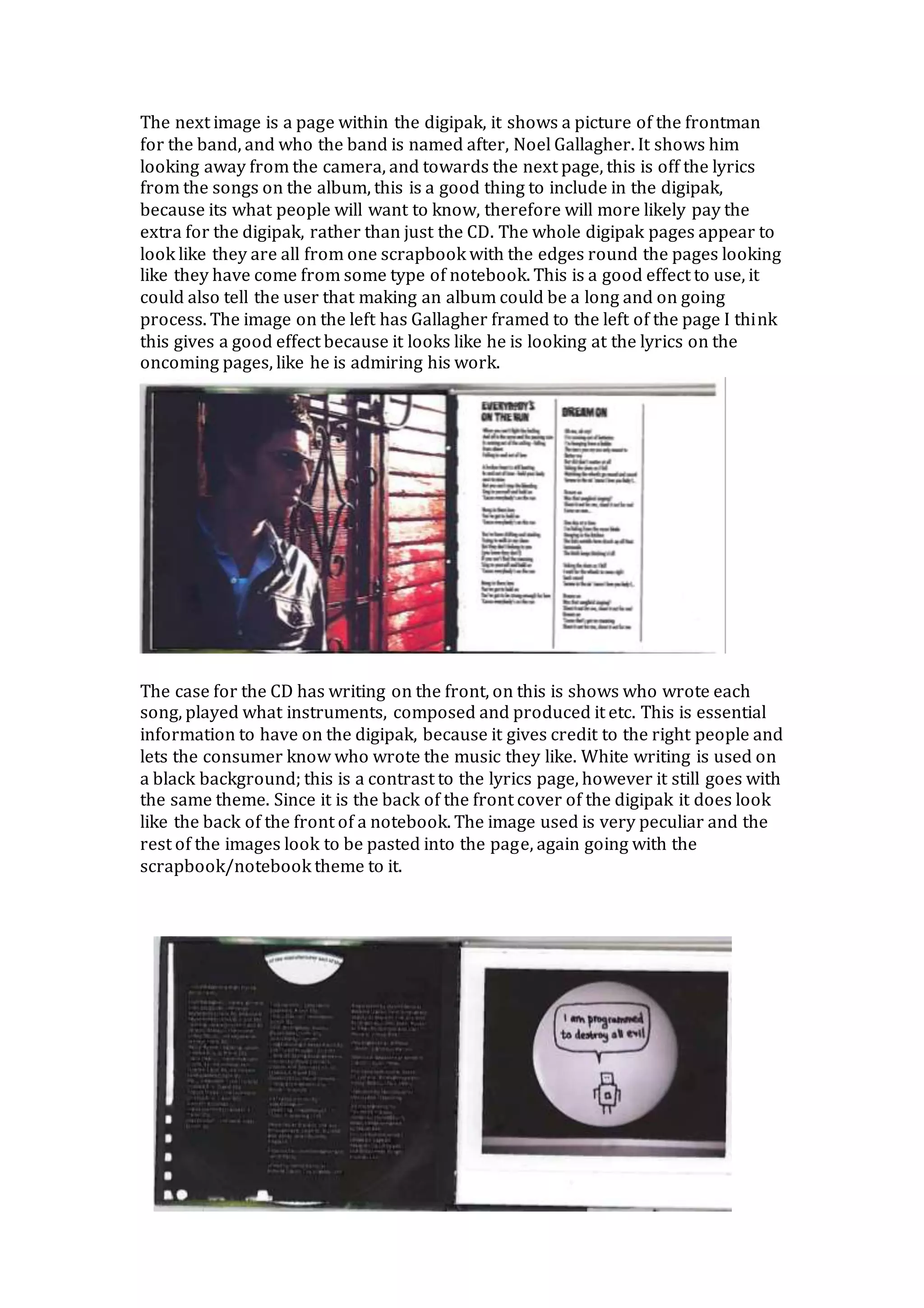 Noel Gallagher’s High Flying Birds – Digipak Analysis | DOCX