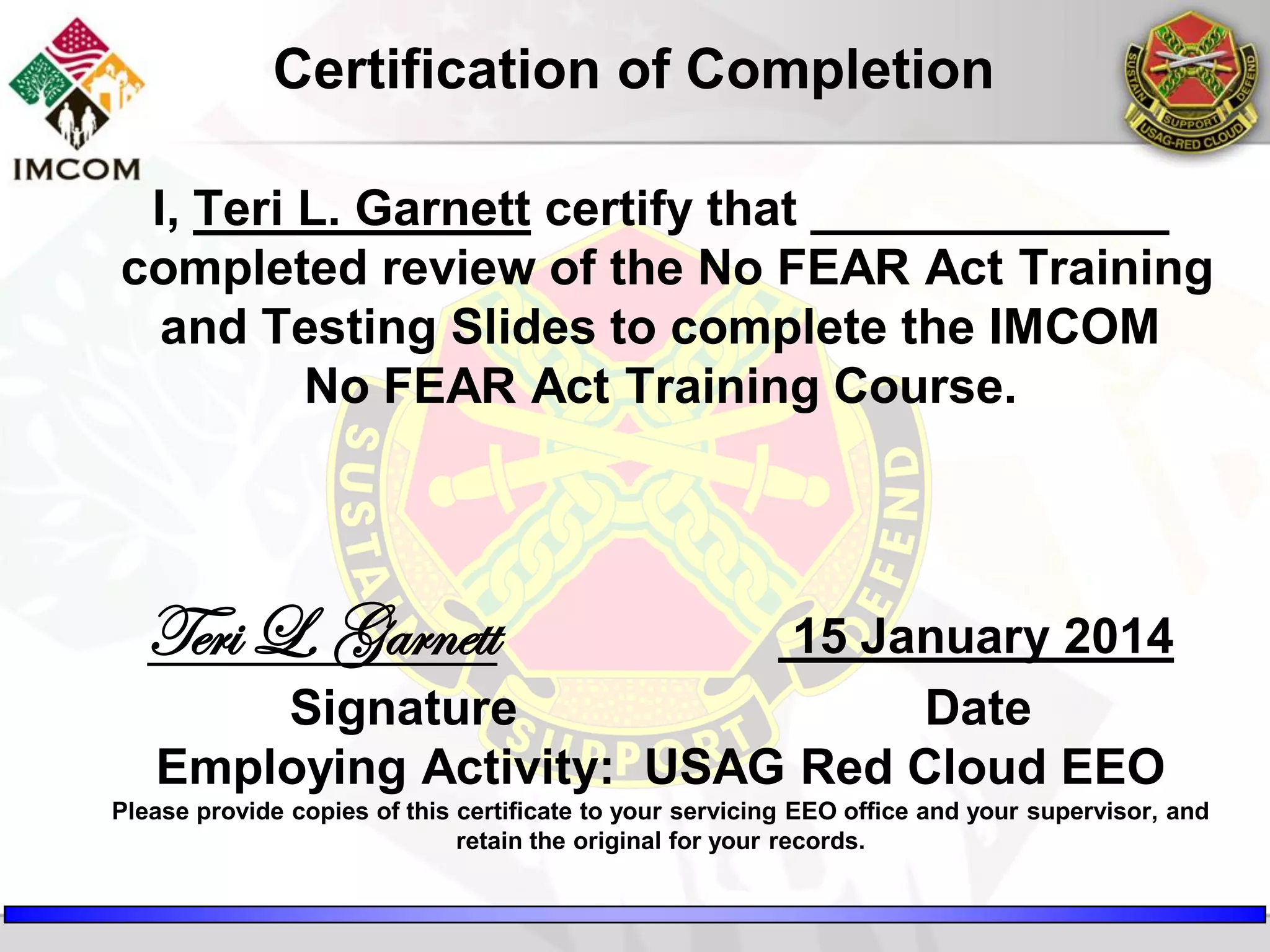 EEO No Fear Training Slides - 2014 | PDF