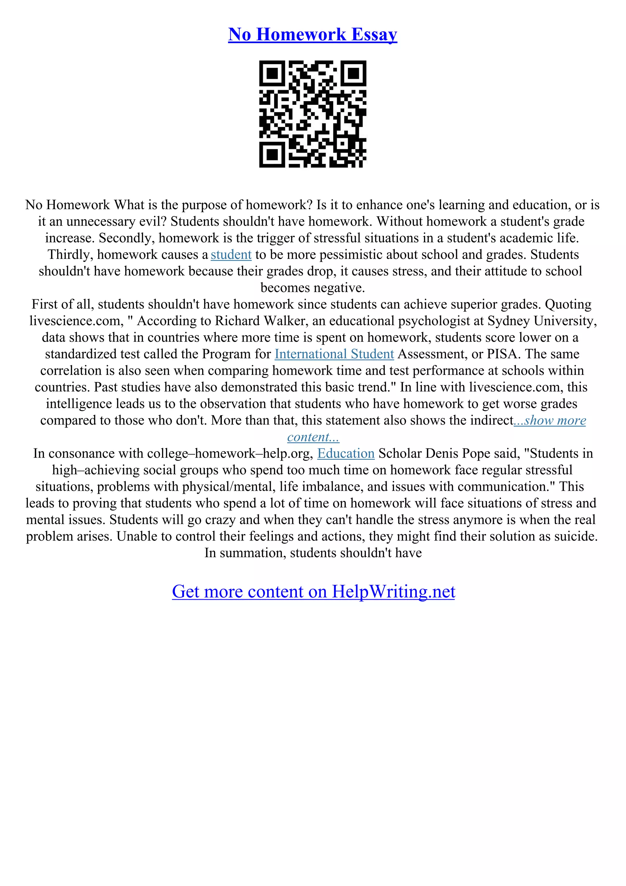No Homework Essay | PDF