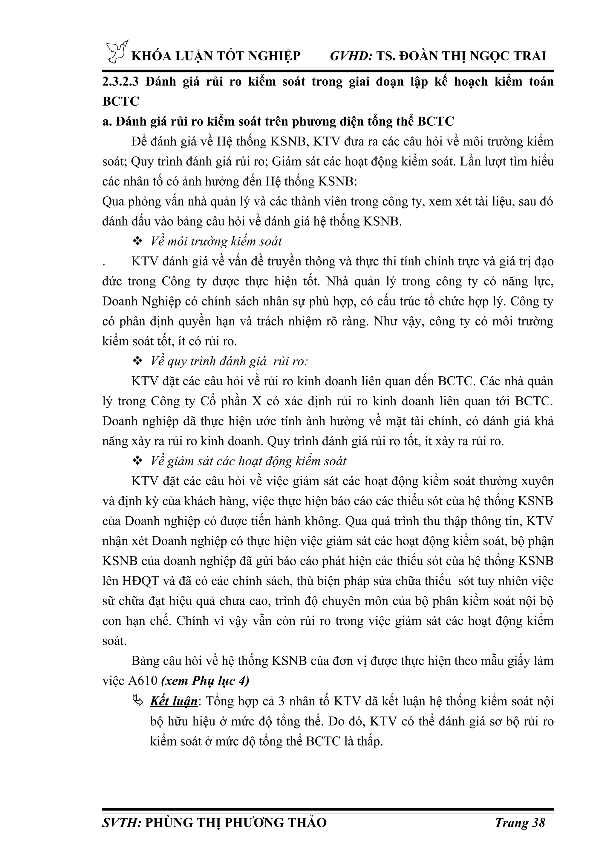 Đánh giá rủi ro kiểm toán trong giai đoạn lập kế hoạch kiểm toán BCTC tại công ty TNHH kiểm toán ...
