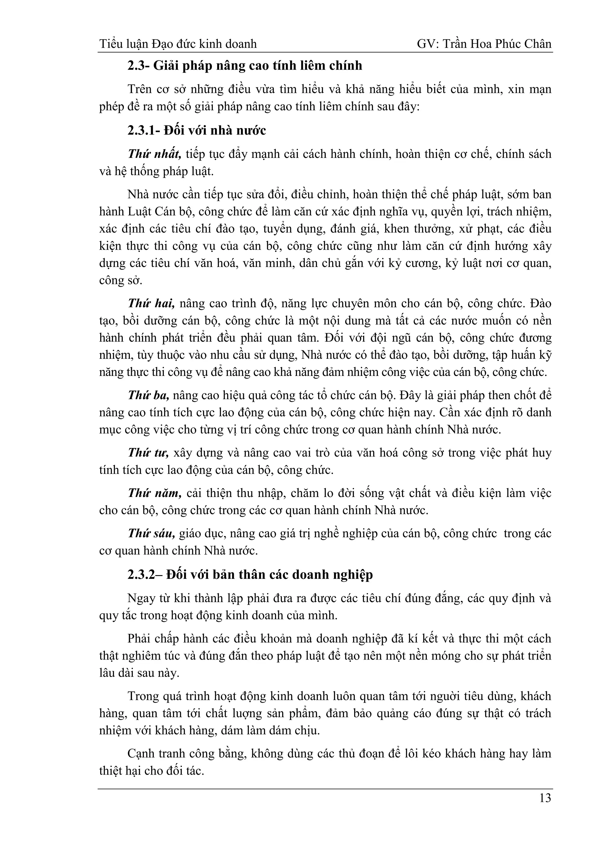 Tieu luan dao duc kinh doanh tinh liem chinh | DOCX