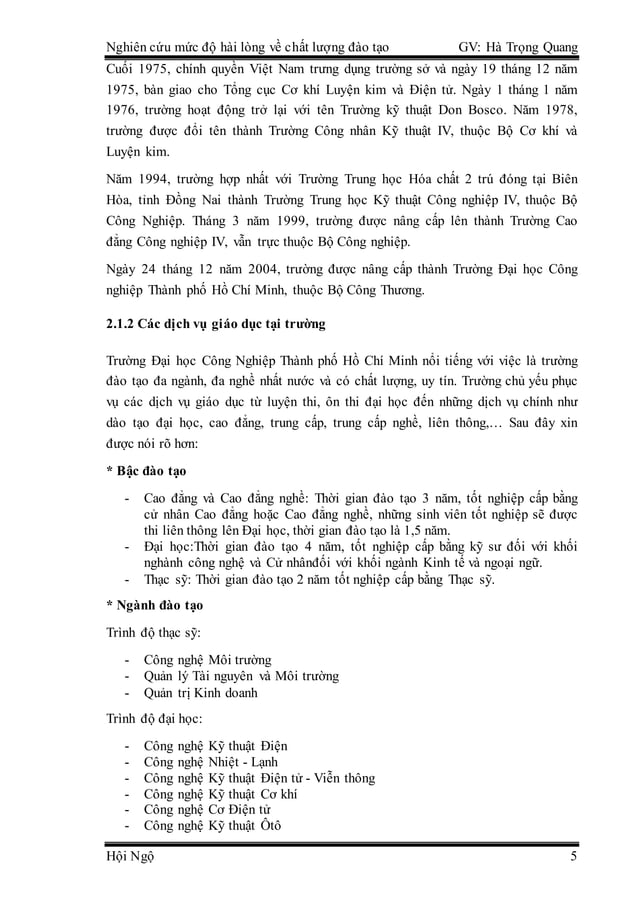 Nghiên cứu mức độ hài lòng của sinh viên về chất lượng đào tạo tại trường đại học Công Nghiệp TP ...