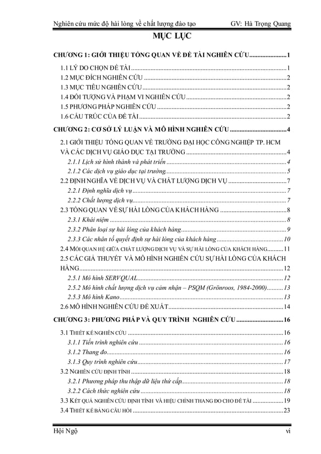 Nghiên cứu mức độ hài lòng của sinh viên về chất lượng đào tạo tại trường đại học Công Nghiệp TP ...