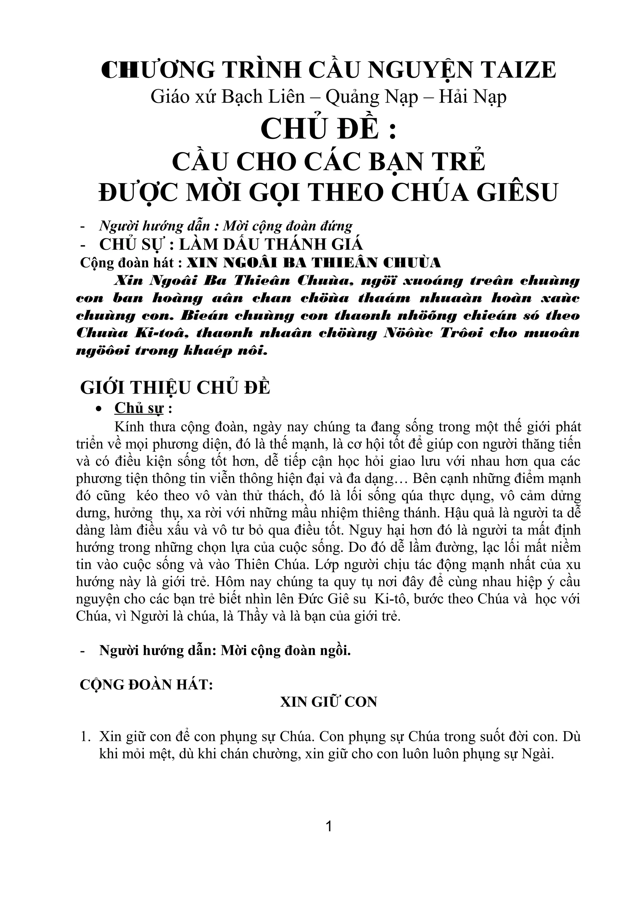 Noi dung cau nguyen taize thang 8 | DOC