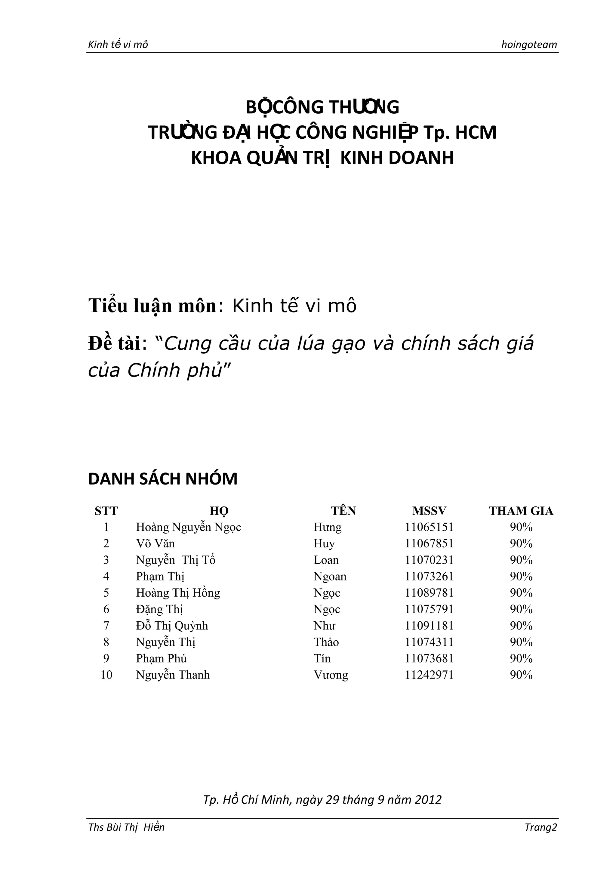 Tiểu luận kinh tế vi mô - Cung cầu lúa gạo | DOCX