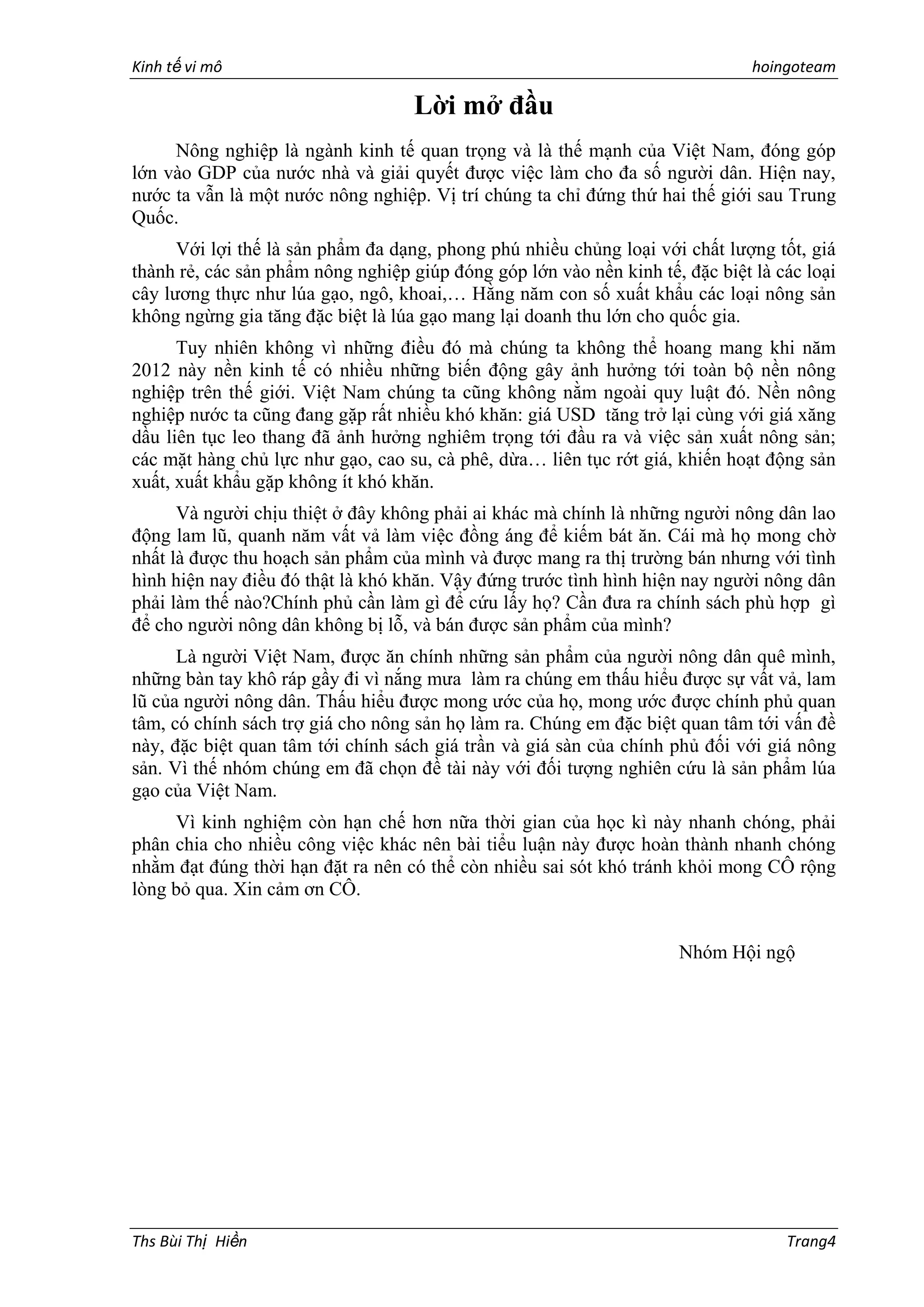 Tiểu luận kinh tế vi mô - Cung cầu lúa gạo | DOCX