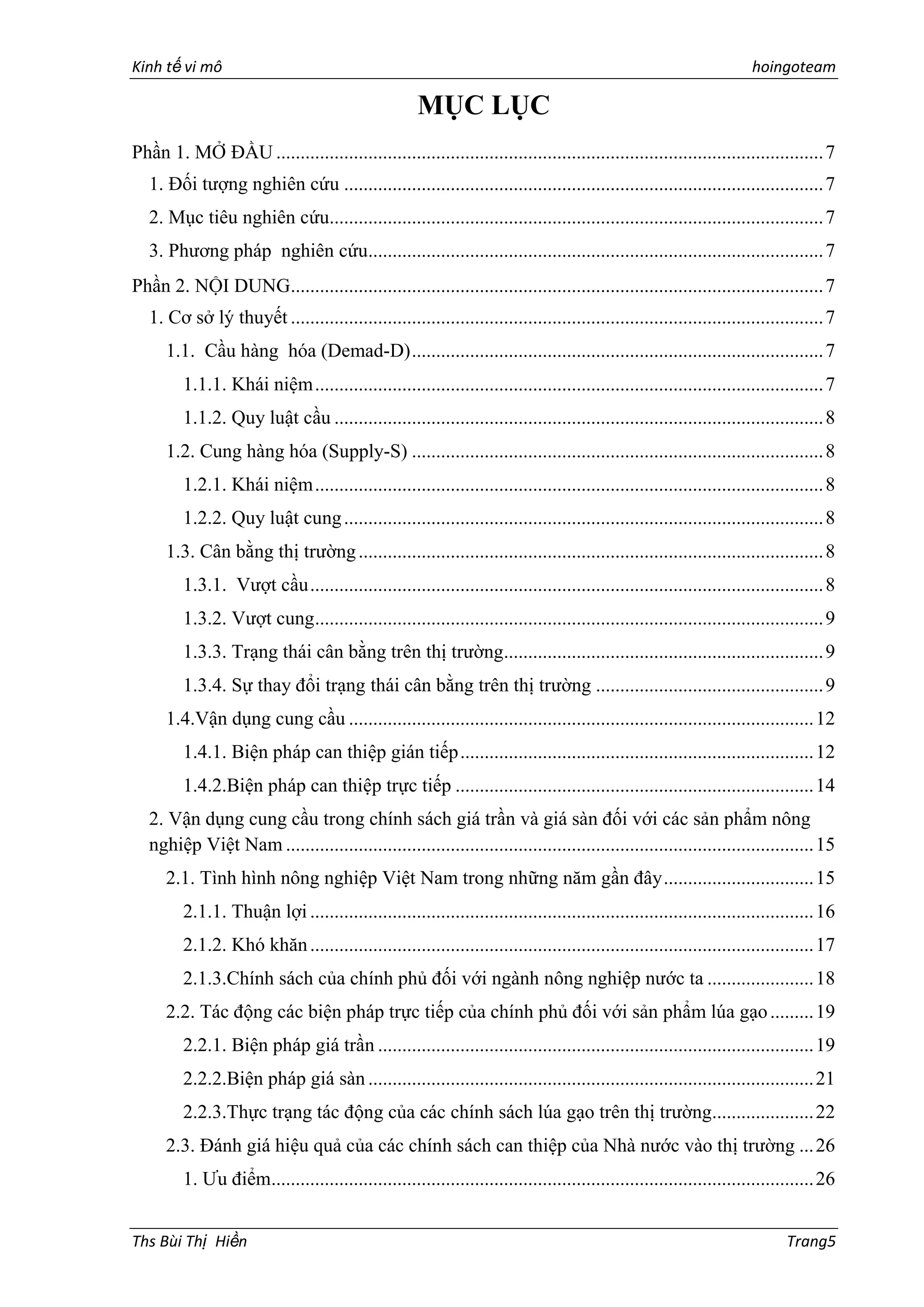 Tiểu luận kinh tế vi mô - Cung cầu lúa gạo | DOCX