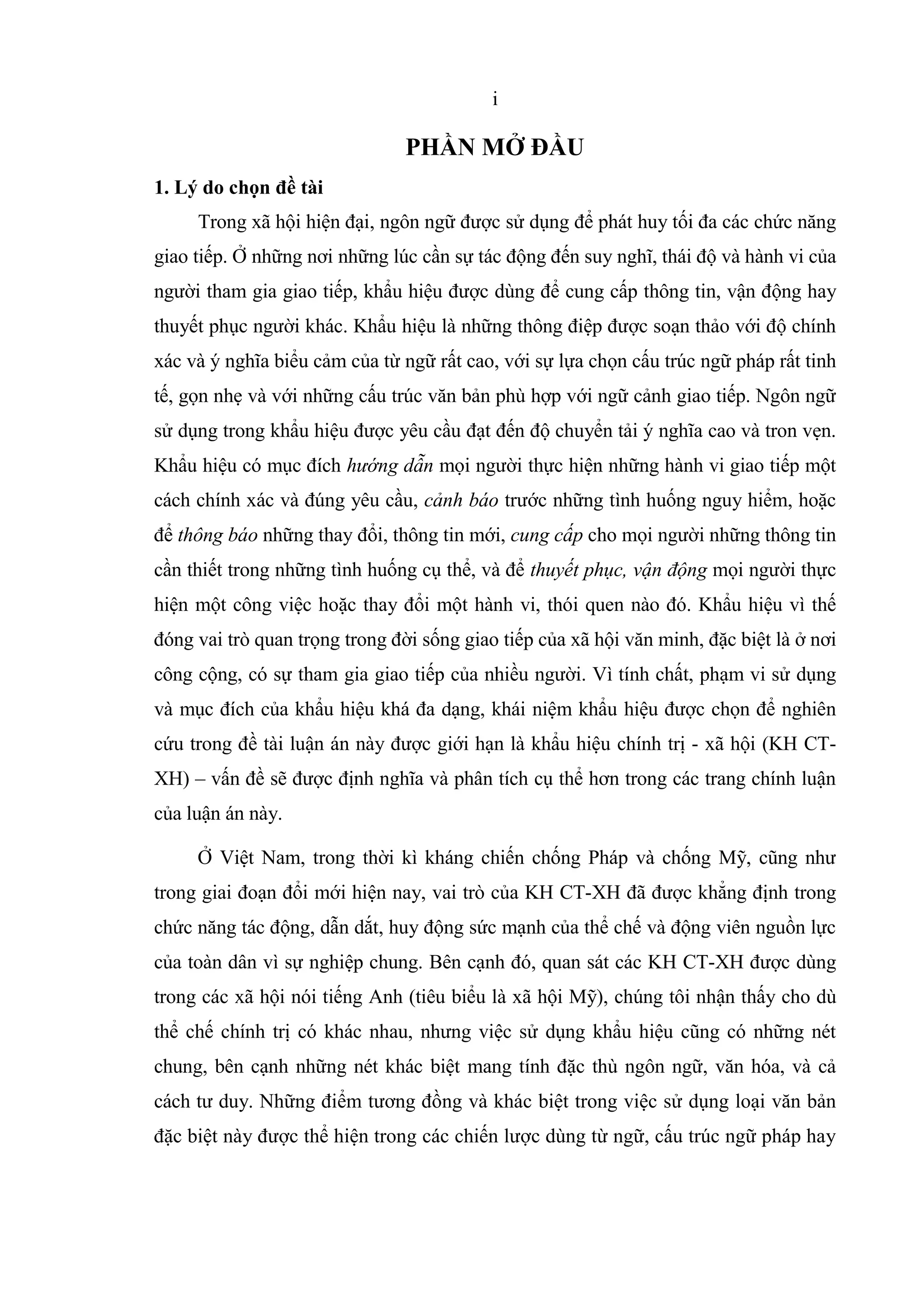 Luận án: Đặc điểm diễn ngôn của khẩu hiệu tiếng Anh và tiếng Việt | PDF