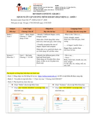 Noi dung on tap ismart k1 | PDF