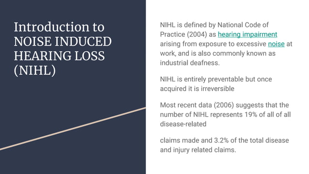 NOISE INDUCED HEARING LOSS (NIHL) | PPTX