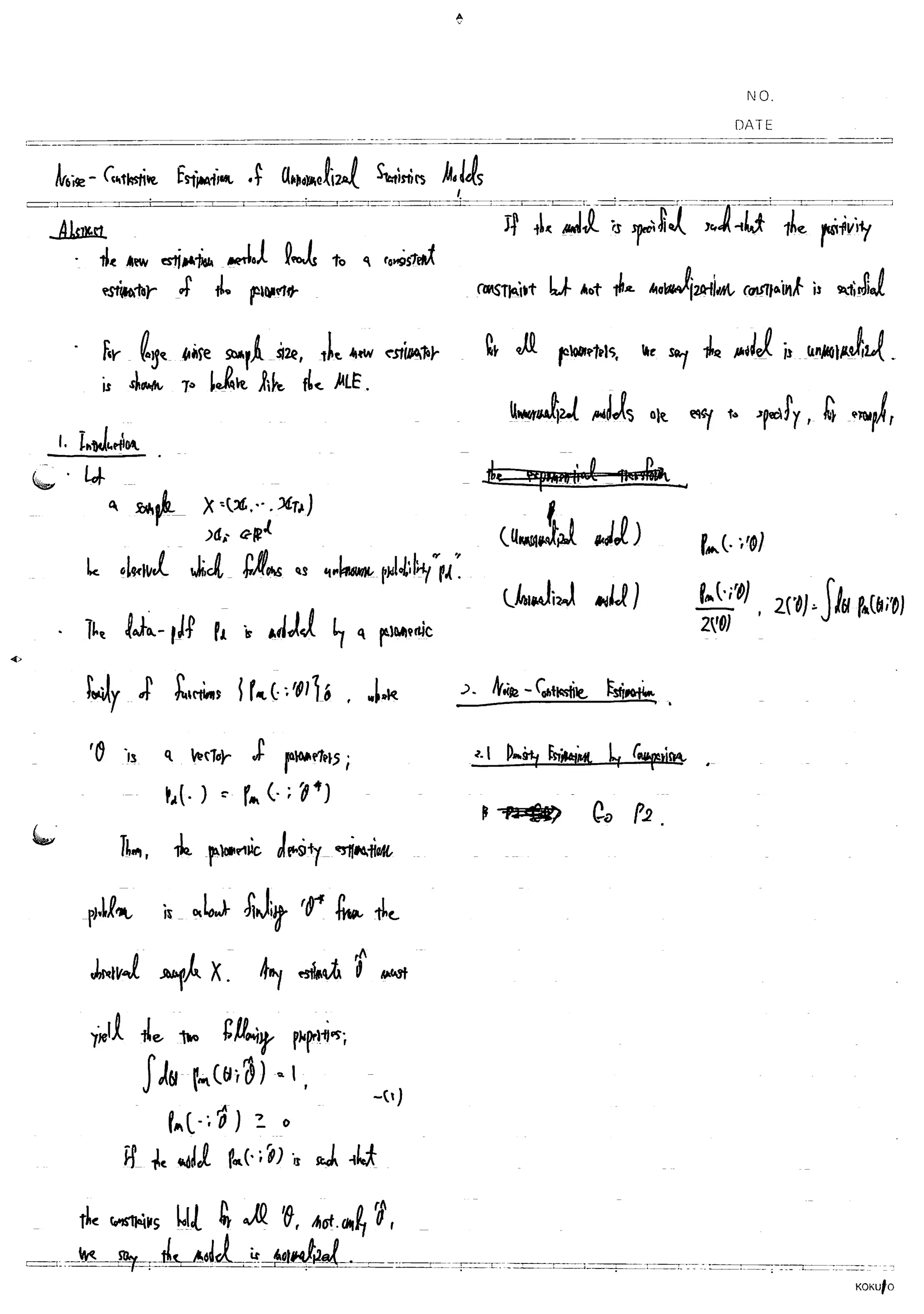 Note Noise Constastive Estimation Of Unnormalized Statictics Methods
