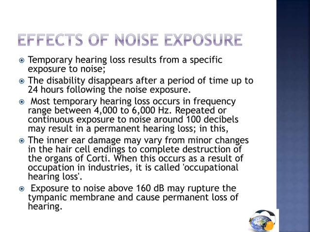 Noise lecture ppt | PPTX | Ear, Nose and Throat Conditions | Diseases ...