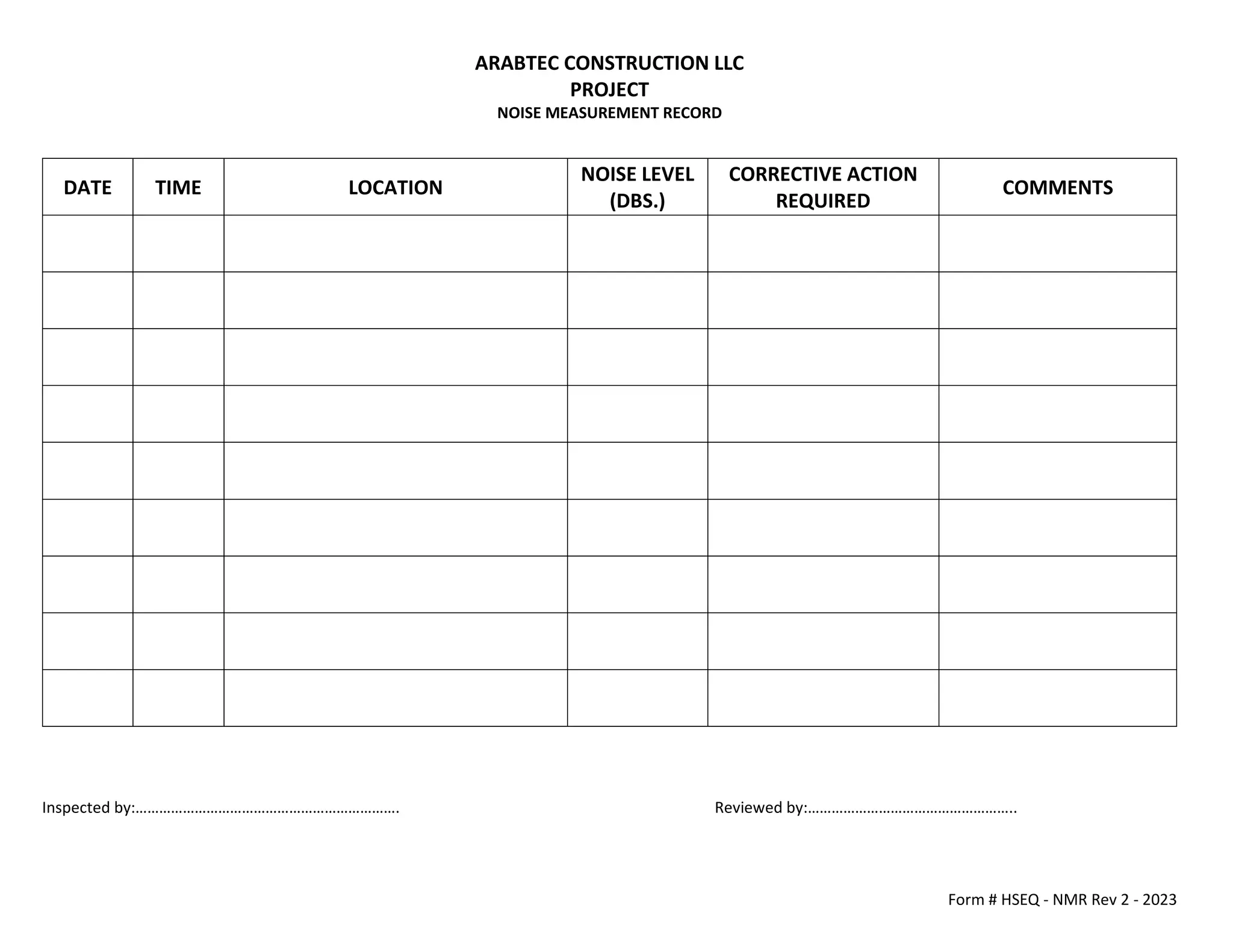 NOISE MEASUREMENT RECORD Form # HSEQ - NMR Rev 2.docx