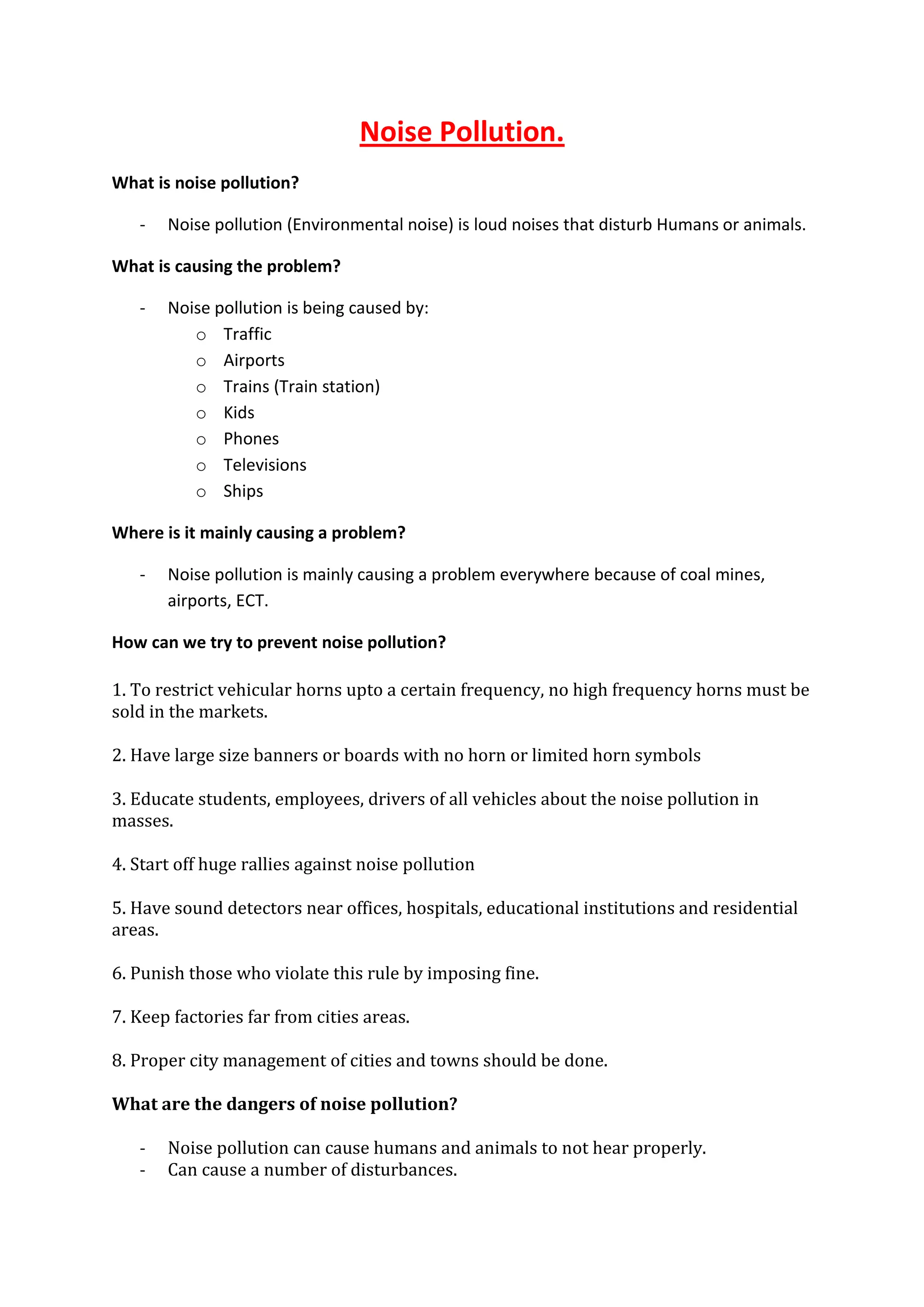 Noise pollution (answers of questions) | DOCX